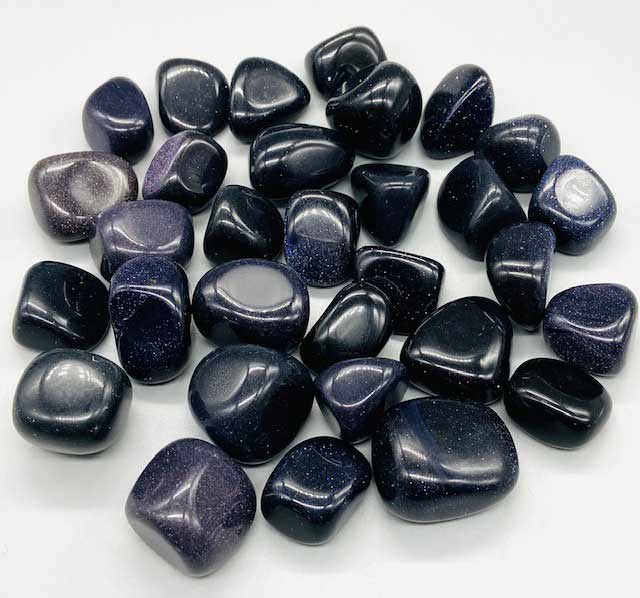 1 lb Goldstone, Blue tumbled stones-Azuregreen